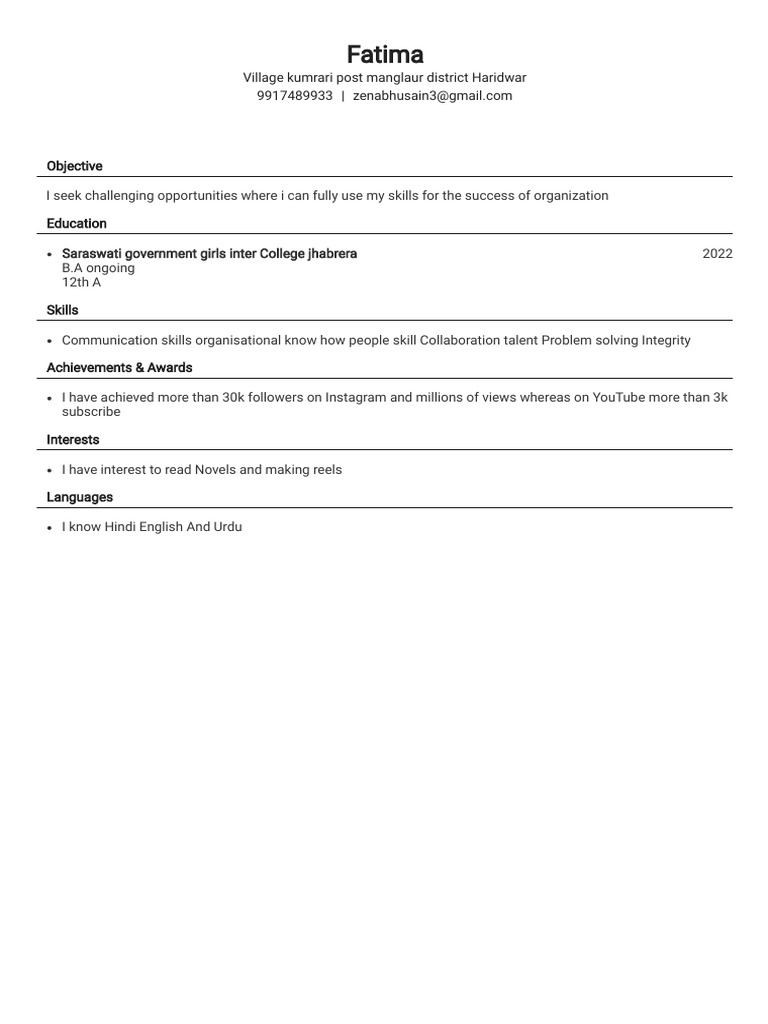 Fatima Resume | PDF