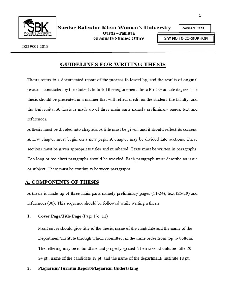 Thesis Writing Guidelines for Students | PDF | Thesis | Statistics