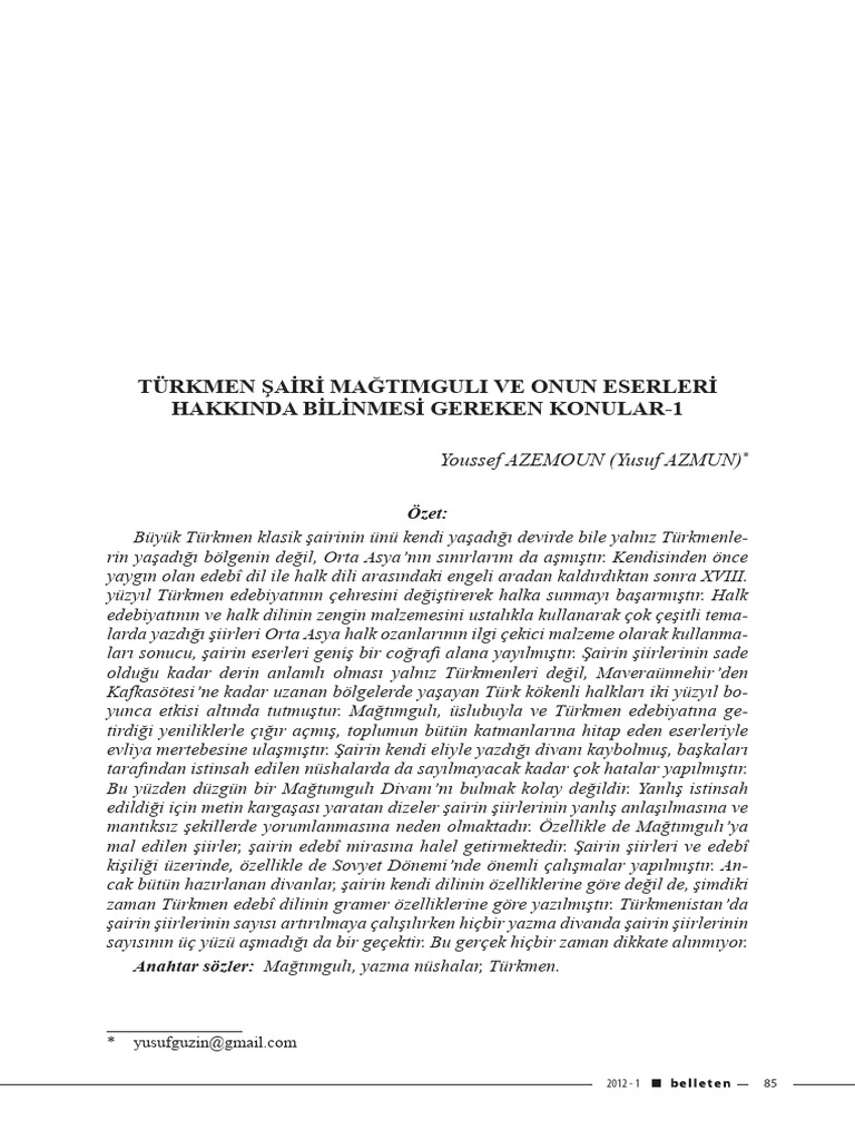 T - Rkmen - A - R - Ma - Timguli Ve Onun Eserler - Hakkinda B - L - Nmes - Gereken Konular-1 ( | PDF