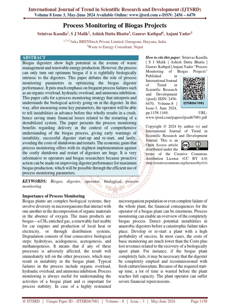 Process Monitoring of Biogas Projects | PDF | Anaerobic Digestion | Biogas