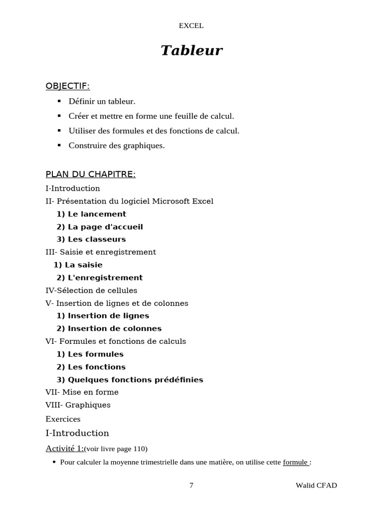 Exploitation de Logiciel Excel | PDF