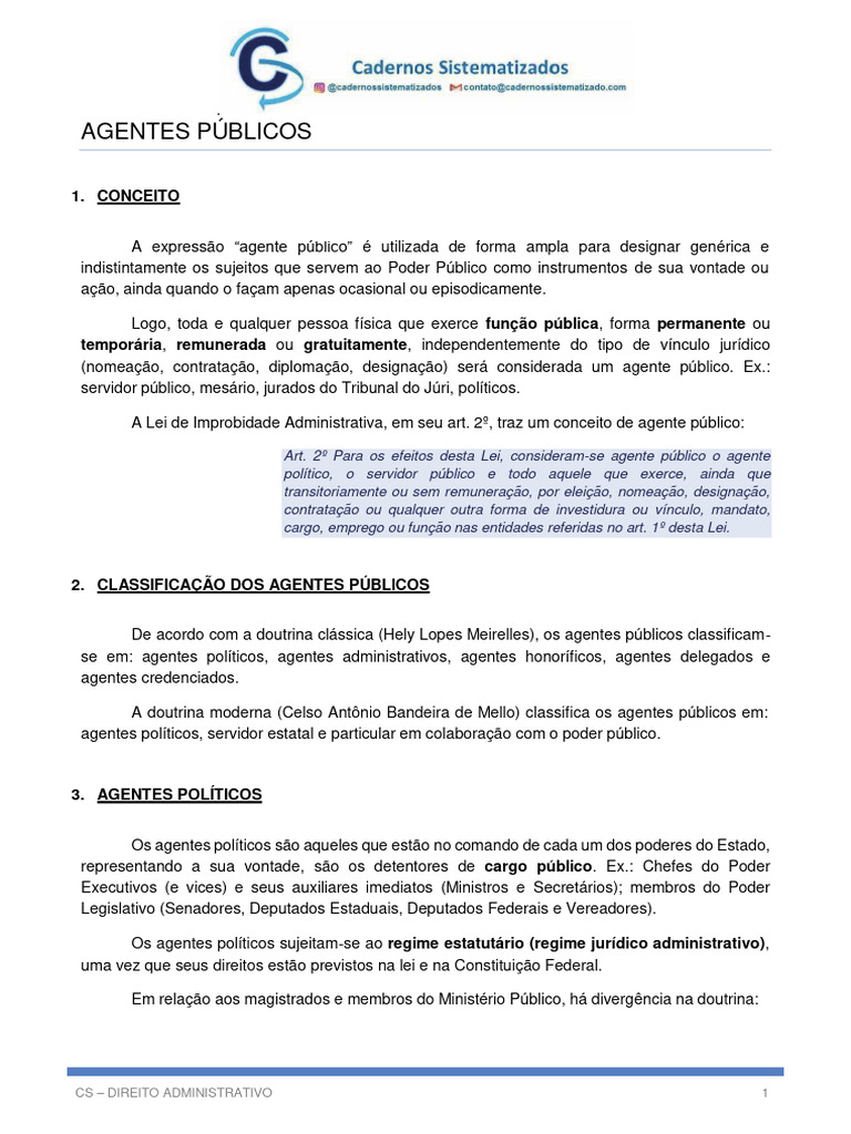 Agentes Públicos: 1. Conceito | PDF