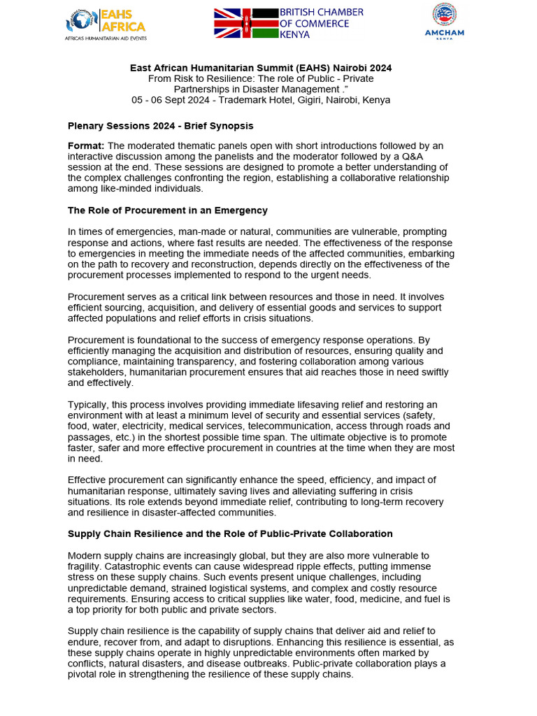 EAHS Nairobi 2024 Plenary Sessions | PDF | Humanitarian Aid | Emergency Management