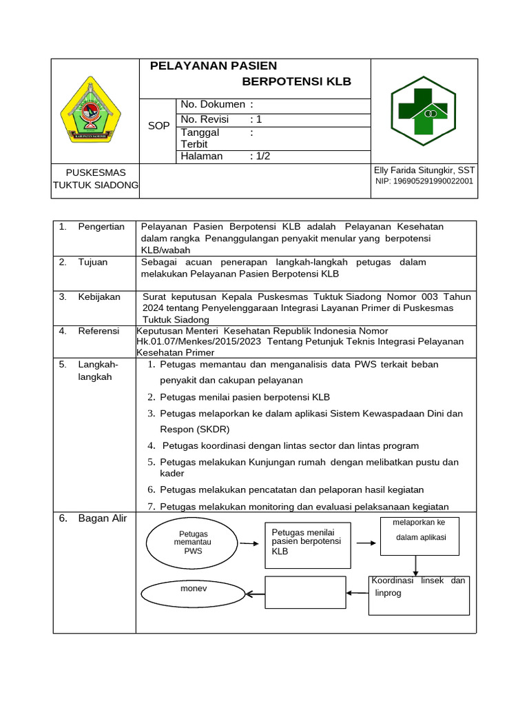 Sop Pelayanan Klaster 4 - Potensi KLB | PDF