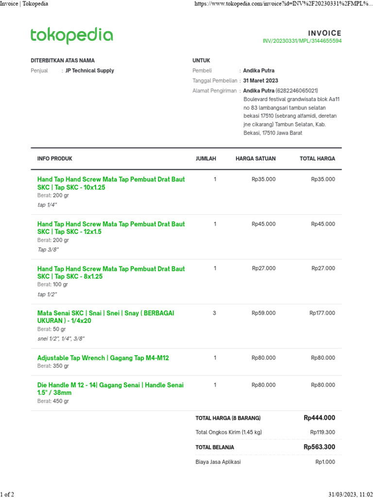 Invoice Tokopedia | PDF