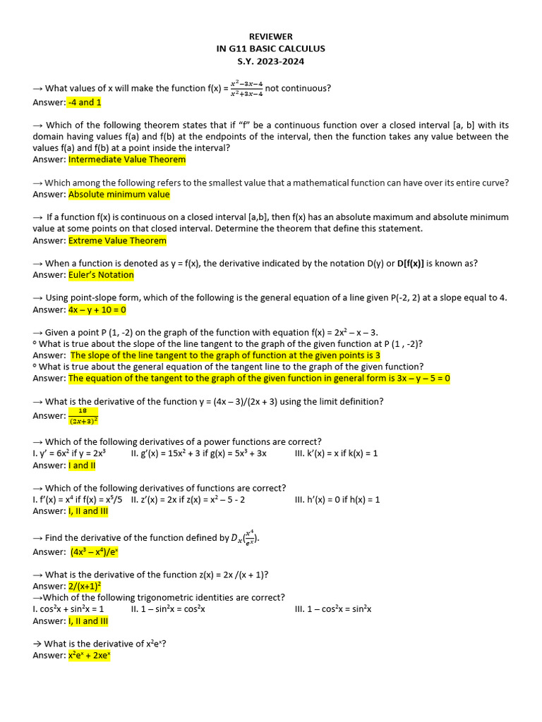 Basic Calculus Reviewer | PDF