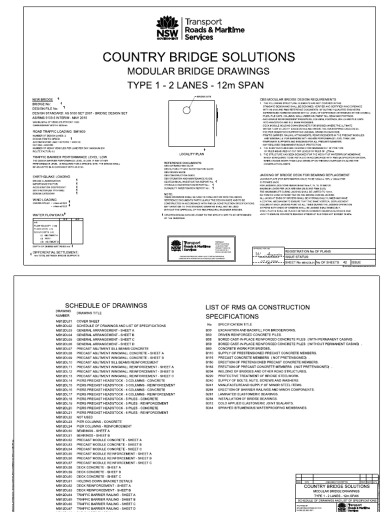 Cbs Modular Bridge Drawings t1 12m Span | PDF | Bridge | Deep Foundation