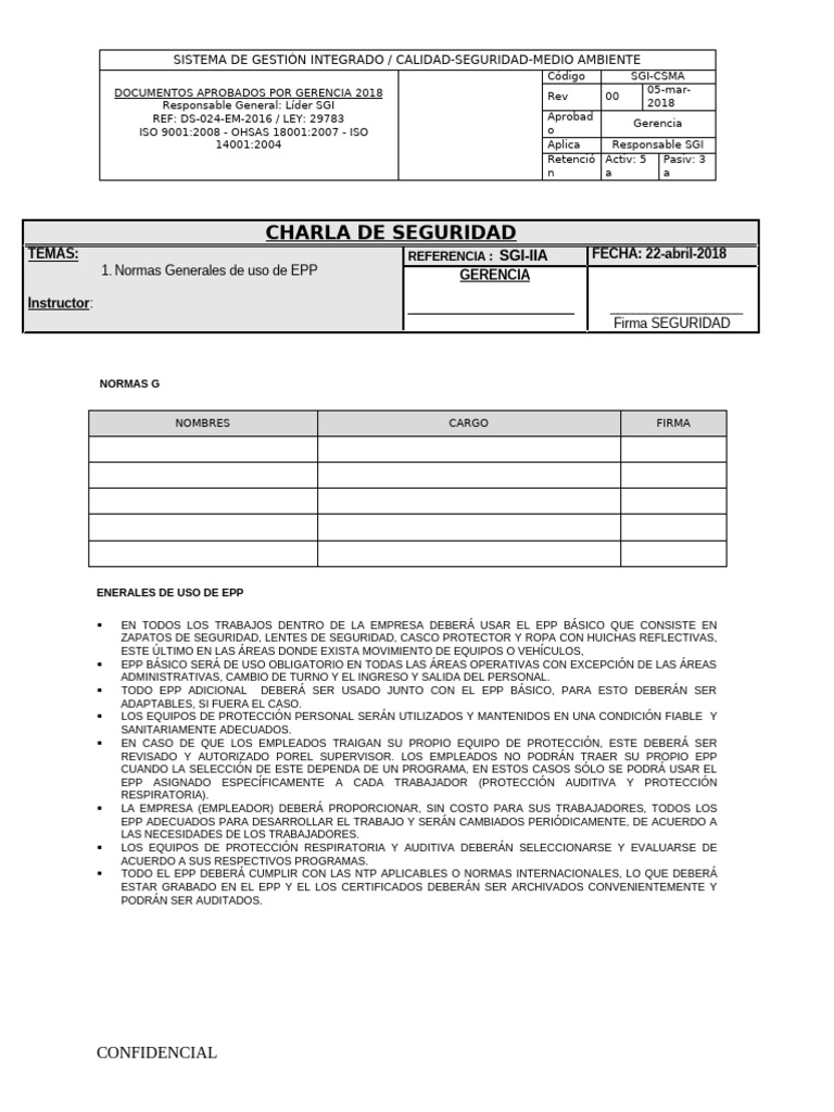 Charla-Uso de Epp | PDF