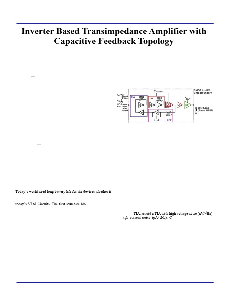 Inverter Based Transimpedance Amplifier With Capacitive Feedback Topology IJERTV11IS020034 | PDF