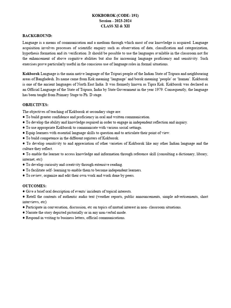 Kokborok Srsec 2023-24 | PDF