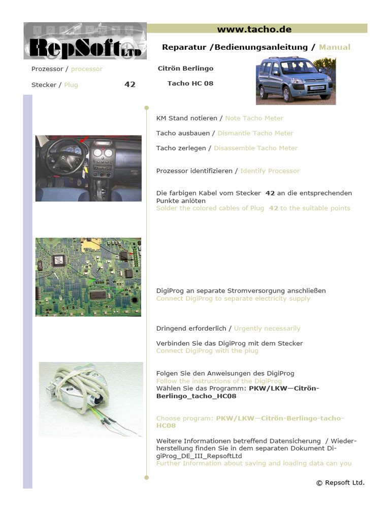 Citr枚n berlingo Tacho HC08 DE EN Proz 01 RepsoftLtd | PDF