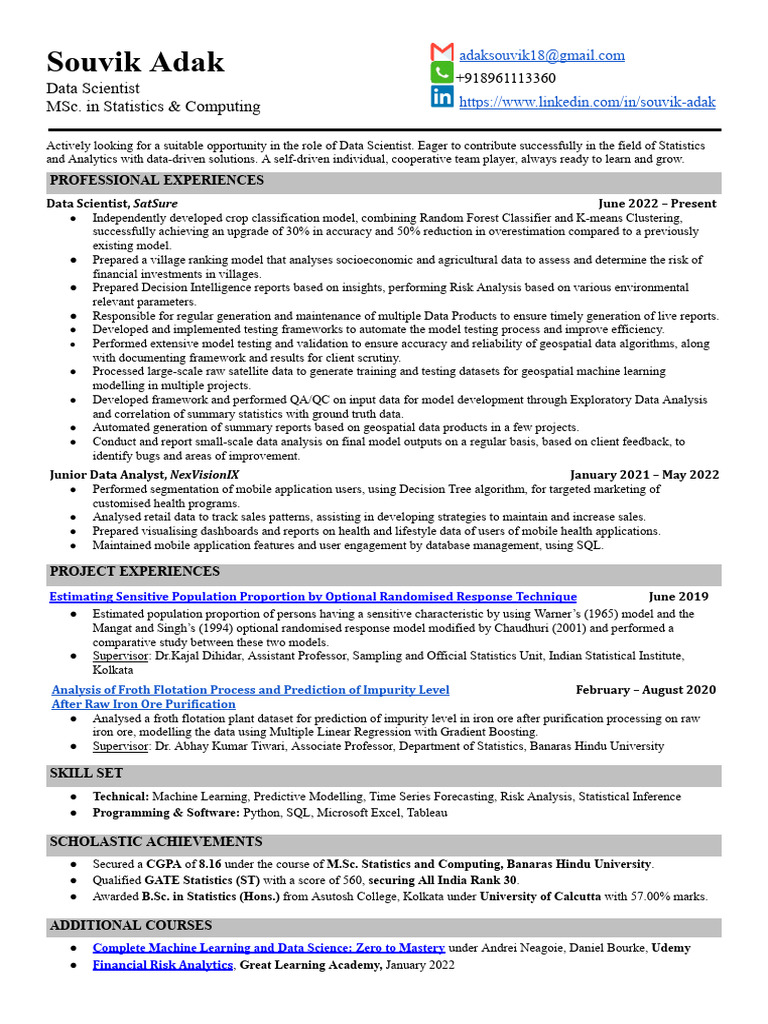 Resume - Souvik - Adak | PDF Resume - Souvik - Adak | PDF