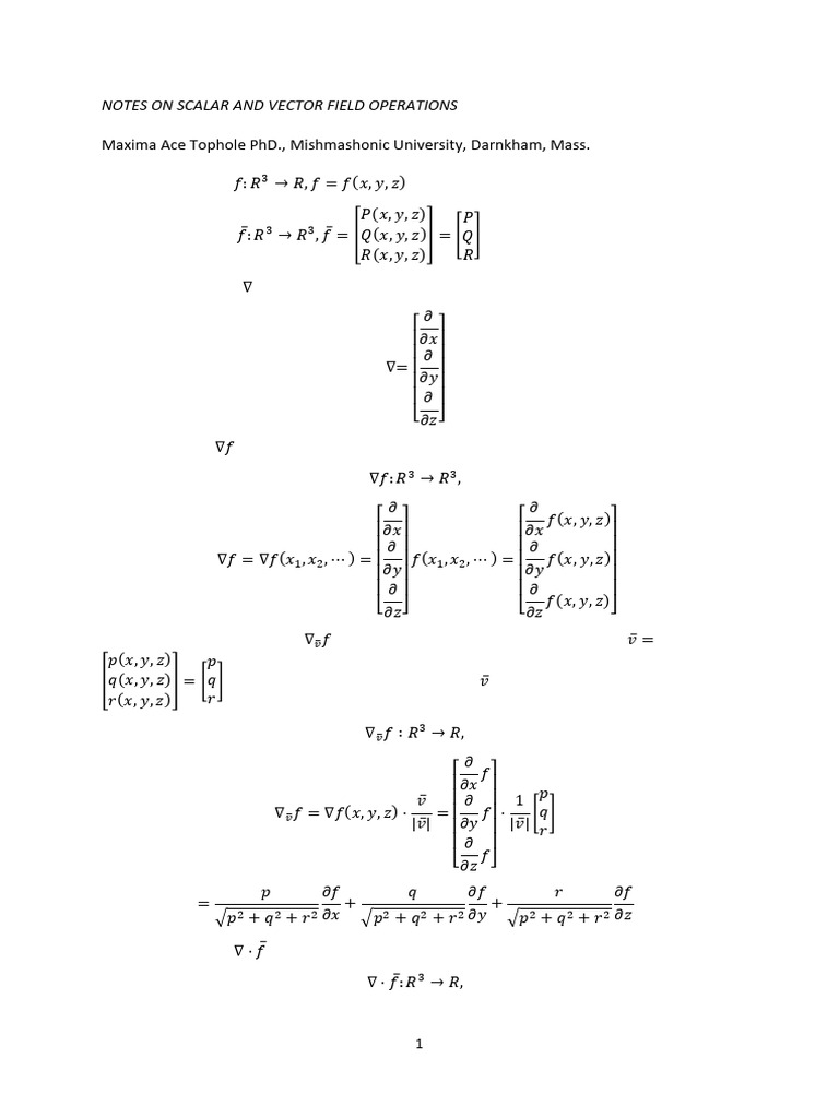 Scalar and Vector Field Operations | PDF | Mathematical Analysis | Mathematical Physics