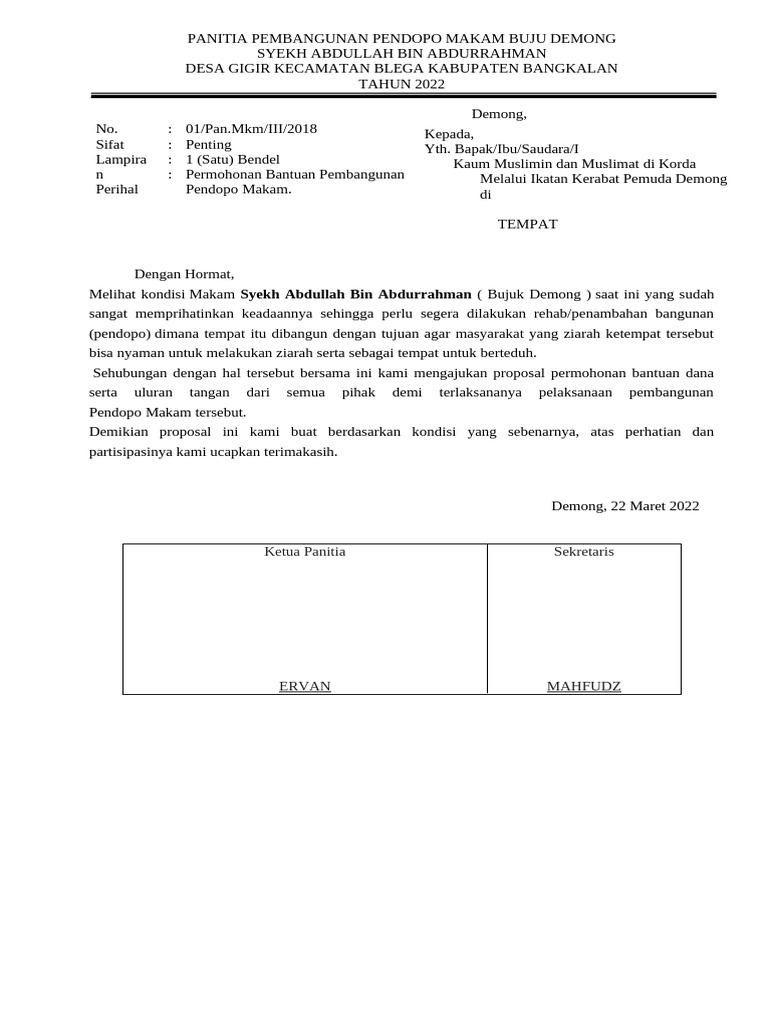 Proposal Pembangunan Pendopo | PDF