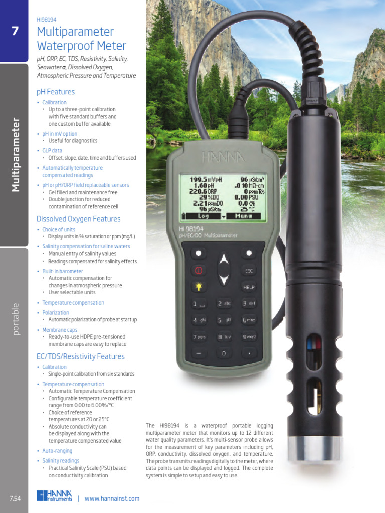 Multiparameter Waterproof Meter: PH Features | PDF