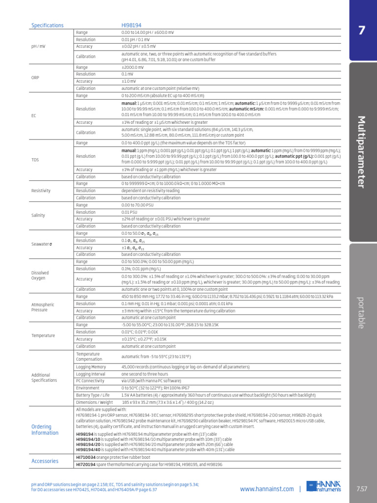 7.57 HI98194 Specifications | PDF