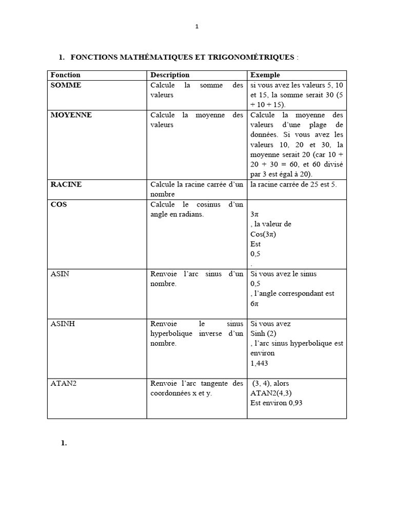 Fonctions Excel | PDF
