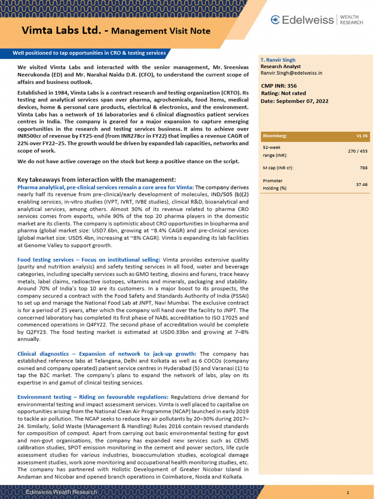 Vimta Labs LTD | PDF