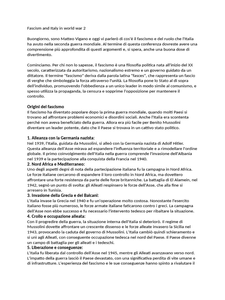 Fascism and Italy in World War 2 | PDF