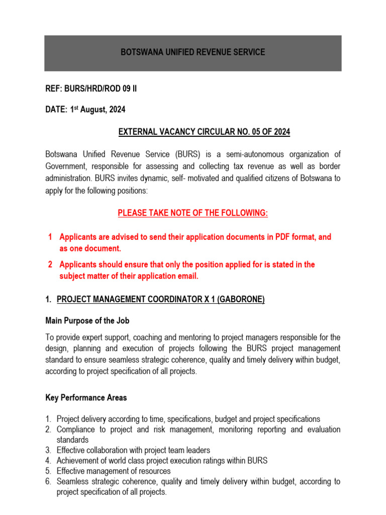 External Vacancy Circular No. 05 of 2024 | PDF