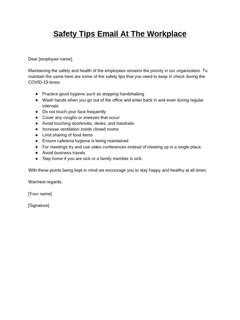 Safety Tips Email at The Workplace | PDF