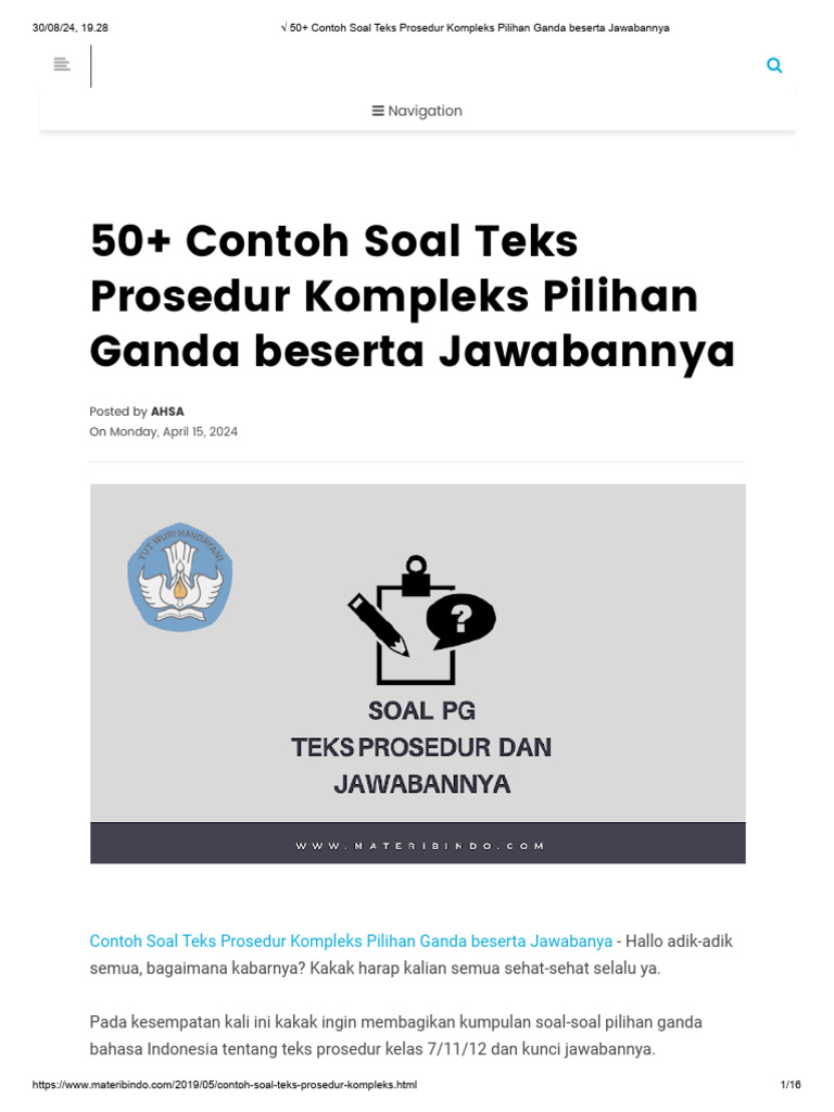 50+ Contoh Soal Teks Prosedur Kompleks Pilihan Ganda Beserta Jawabannya ... 50+ Contoh Soal Teks Prosedur Kompleks Pilihan Ganda Beserta Jawabannya ...