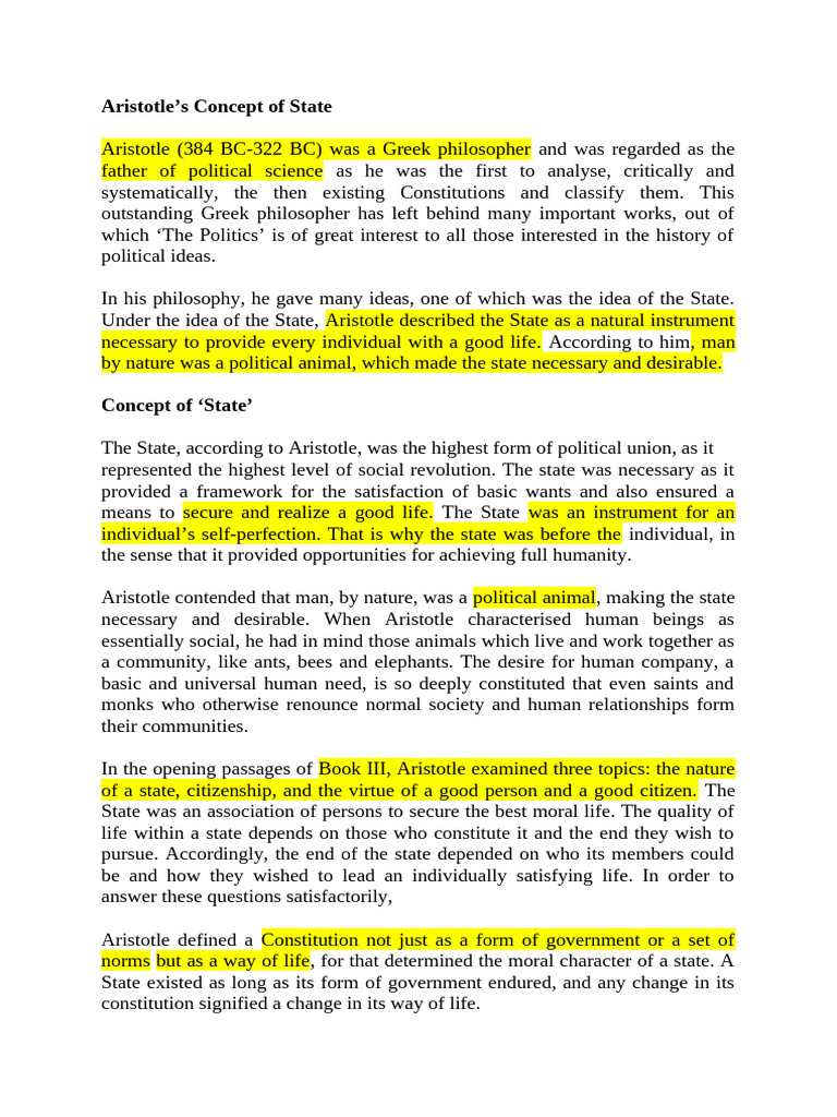 Aristotle's State | PDF