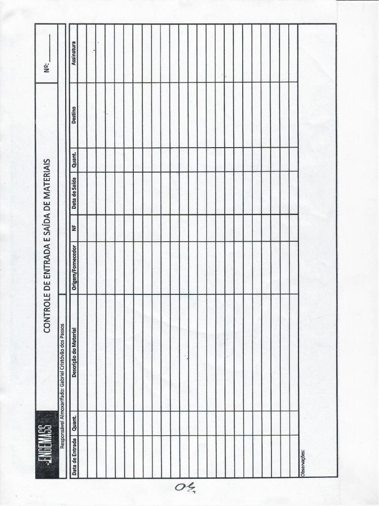 Controle De Entrada E Saida De Materiais Modelo Pdf