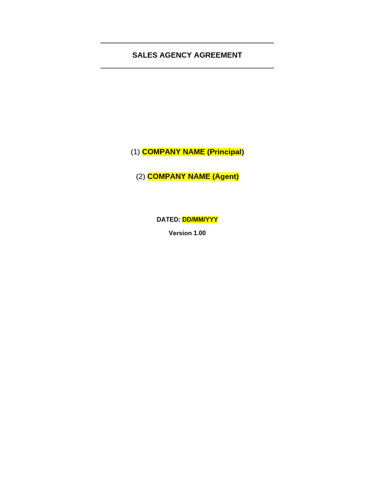 SALES AGENCY AGREEMENT Template | PDF | Law Of Agency | Indemnity
