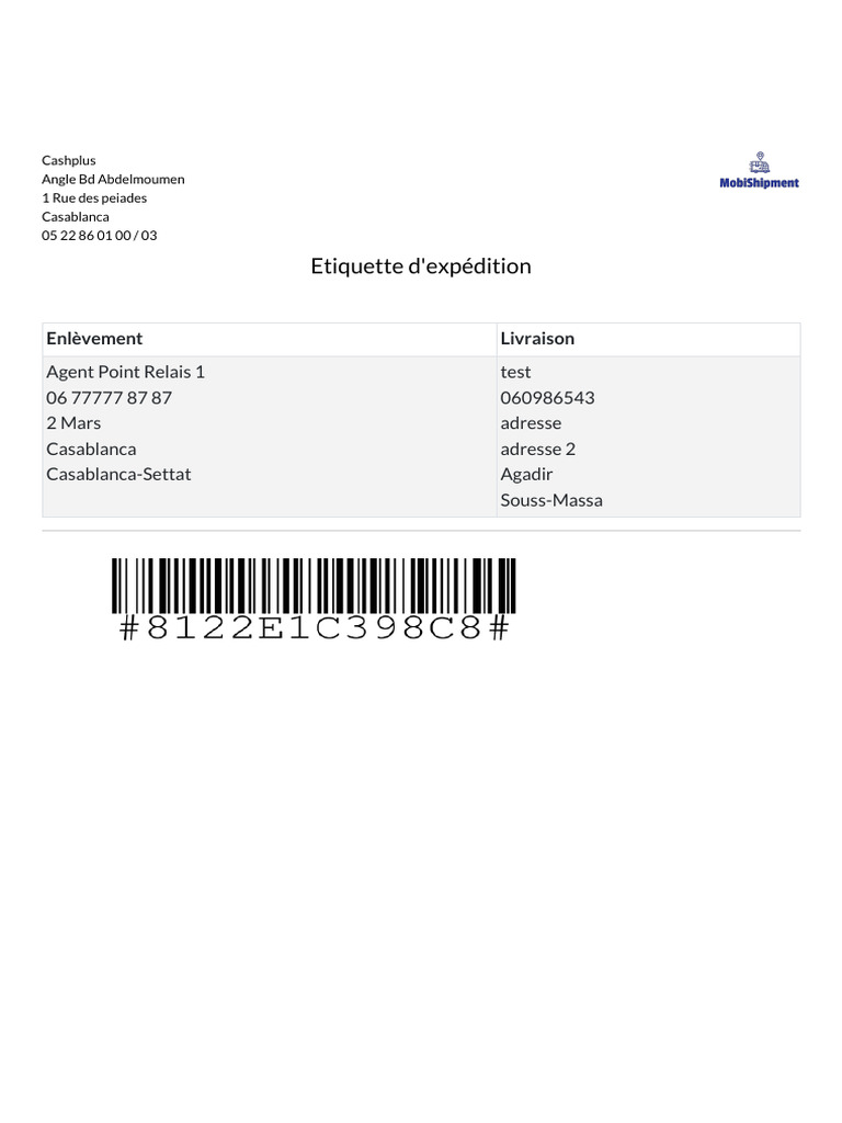 Étiquette Colis (A4) | PDF