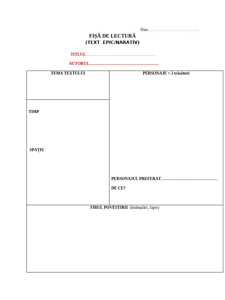 Fisa de Lectura-Model | PDF