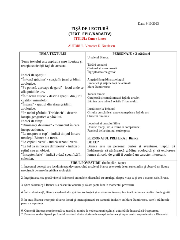 Fisa de Lectura-Model | PDF
