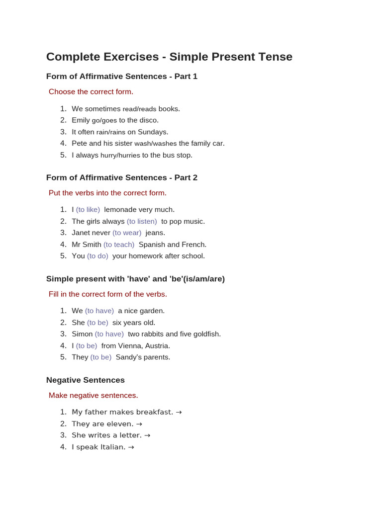 Simple Present Tense Exercise Complete-1 | PDF