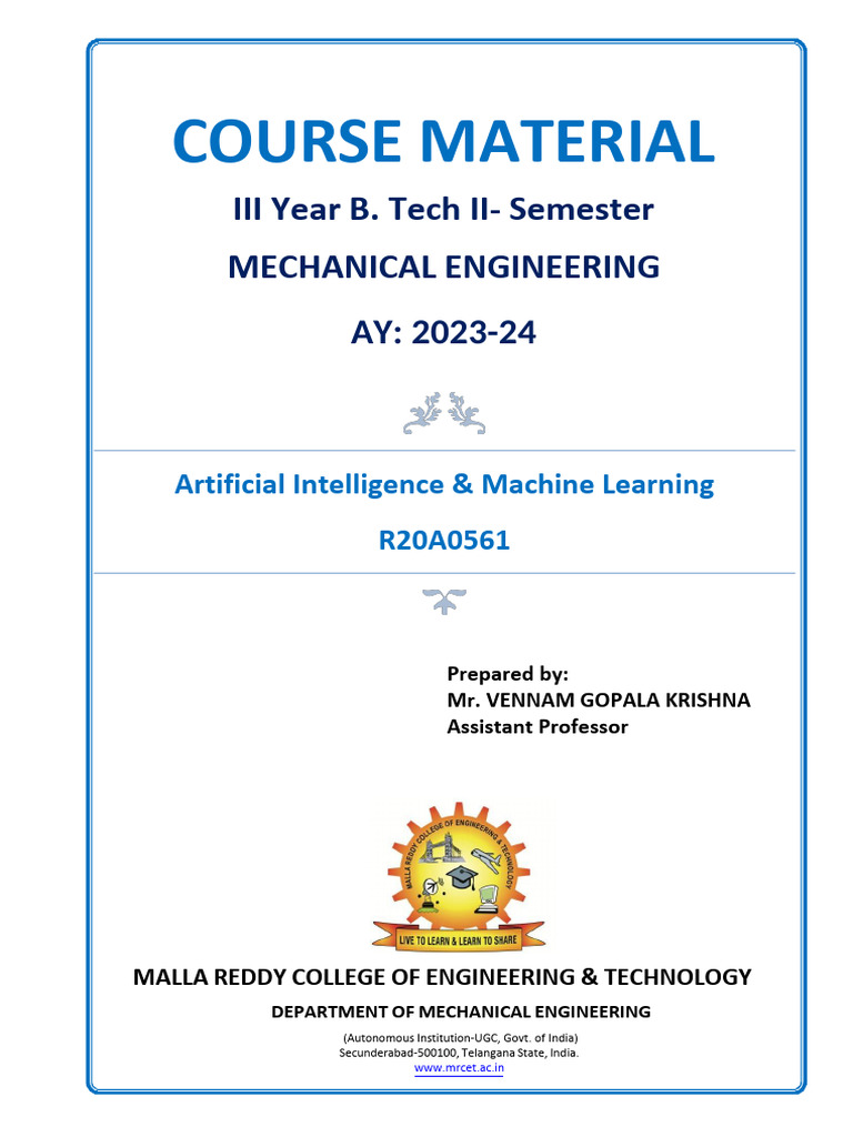 Artificial Intelligence & Machine Learning Notes | PDF | Artificial ...