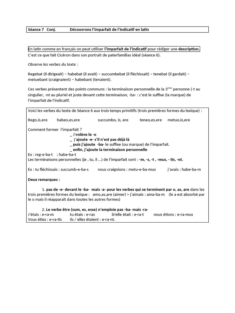 L'imparfait de L'indicatif. | PDF