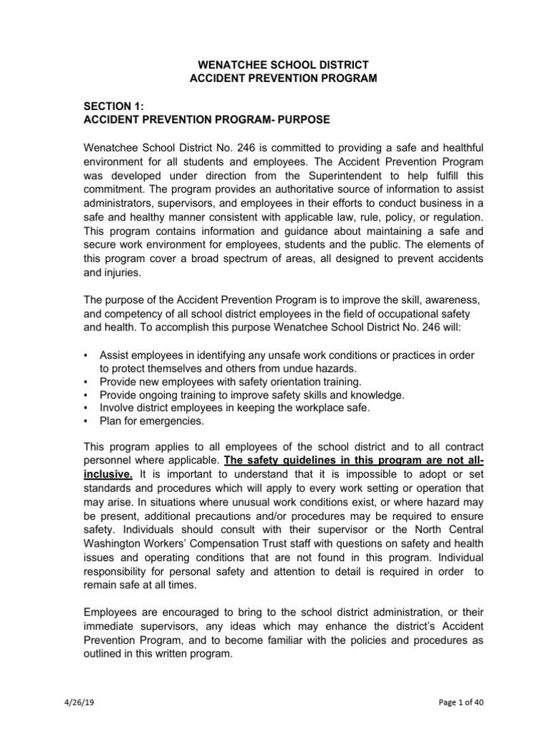 Wenatchee School District Accident Prevention Program Section 1 ...
