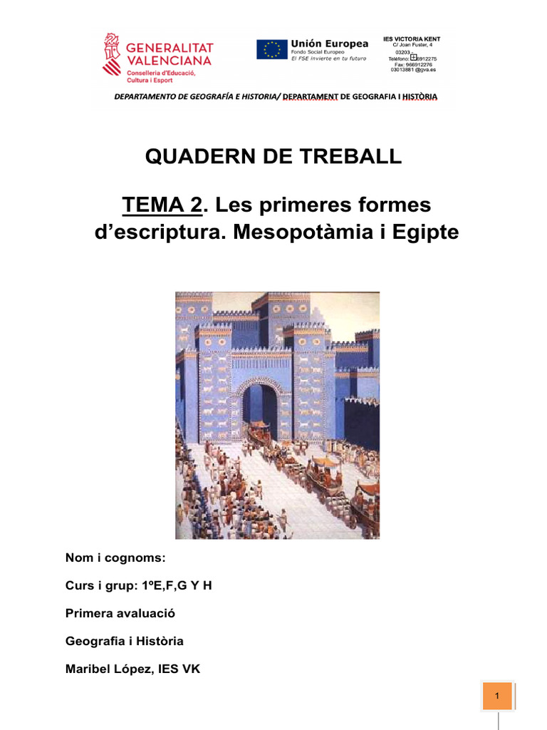 Quadern Treball Mesopotamia Egipte PDF | PDF