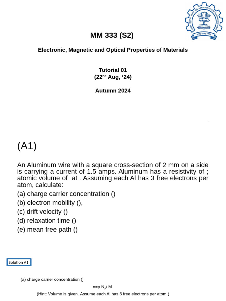 Tutorial 01 Solutions A1-A5 B1-B2 | PDF