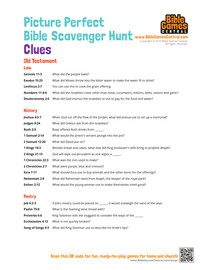 Picture Perfect Bible Scavenger Hunt Clues | PDF
