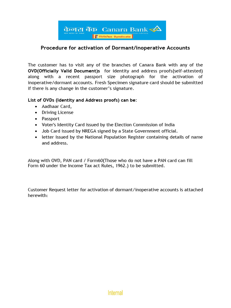 Dormant Account Activation Procedure Form | PDF