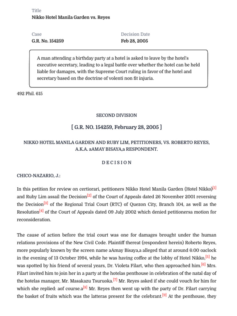 Nikko Hotel Manila Liability Case Summary | PDF | Appeal | Damages