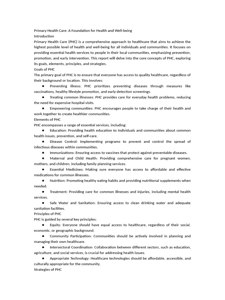 Primary Health Care Goals Element and Principles and Strategies 13 | PDF