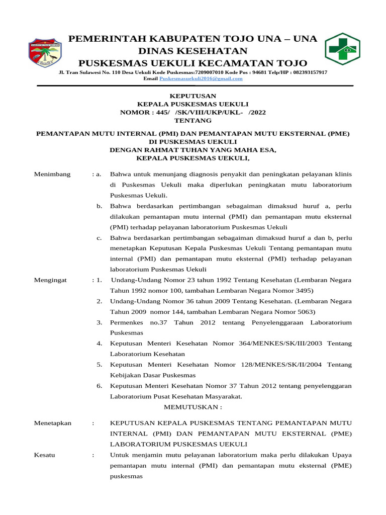 3.9.1.d SK Tentang Pelaksana PMI DAN PME | PDF