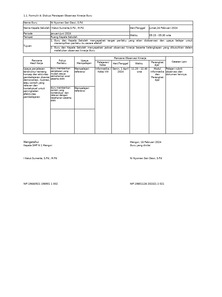 Contoh Isian Format Observasi Bu Seri Dewi | PDF