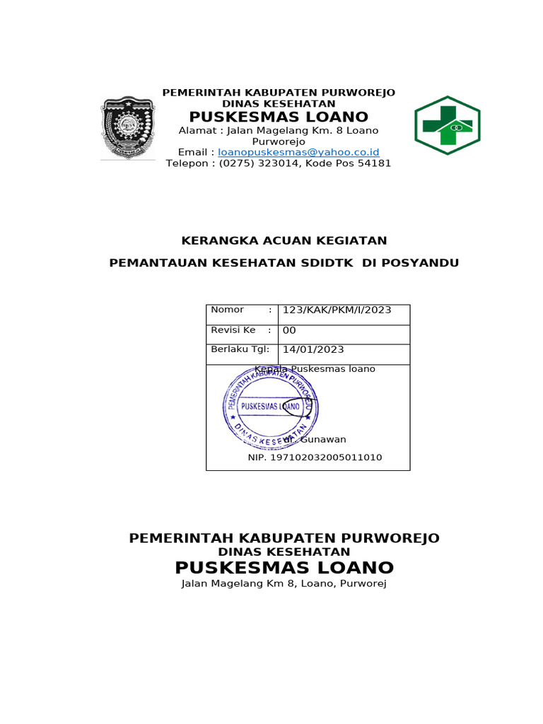 08. KAK SDIDTK DI POSYANDU Cap | PDF