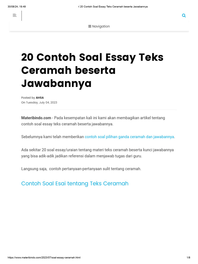 20 Soal Essay Teks Ceramah dan Jawaban | PDF