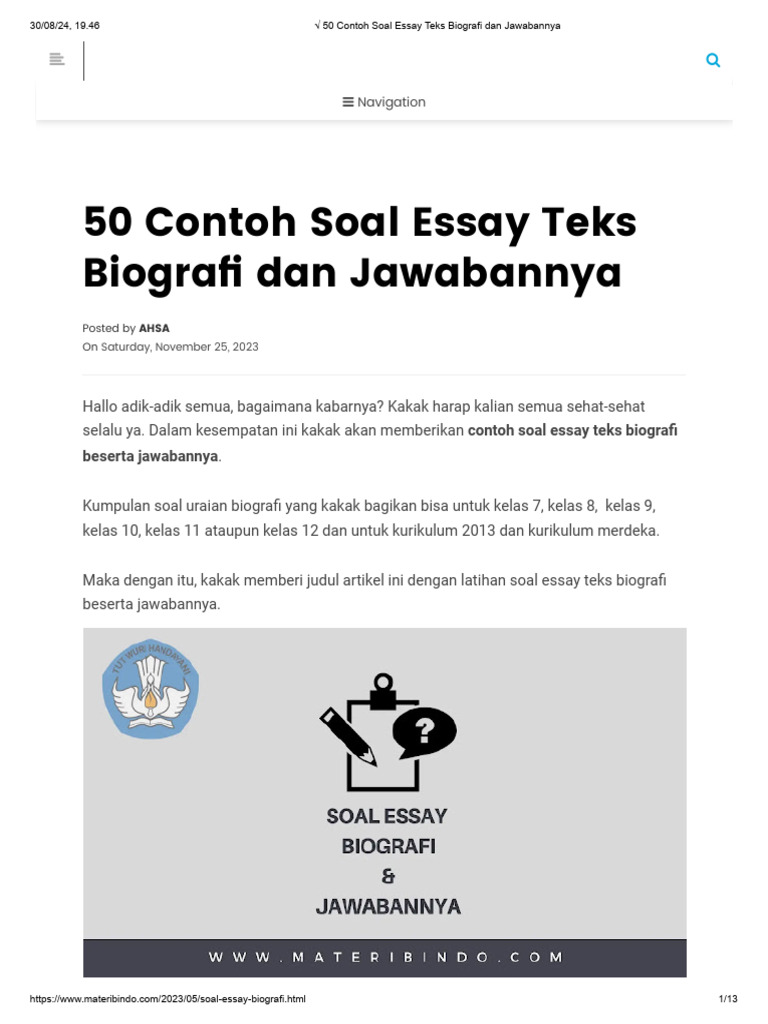 50 Contoh Soal Essay Teks Biografi Dan Jawabannya | PDF