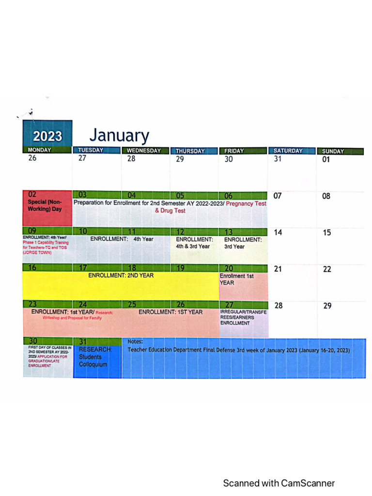 Calendar of Activities Second Semester A | PDF