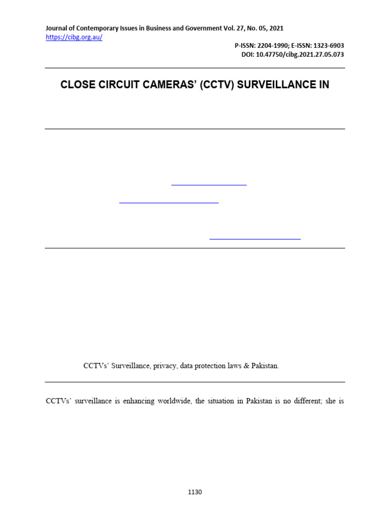Close Circuit Cameras' (CCTV) Surveillance in Nexus With Data ...