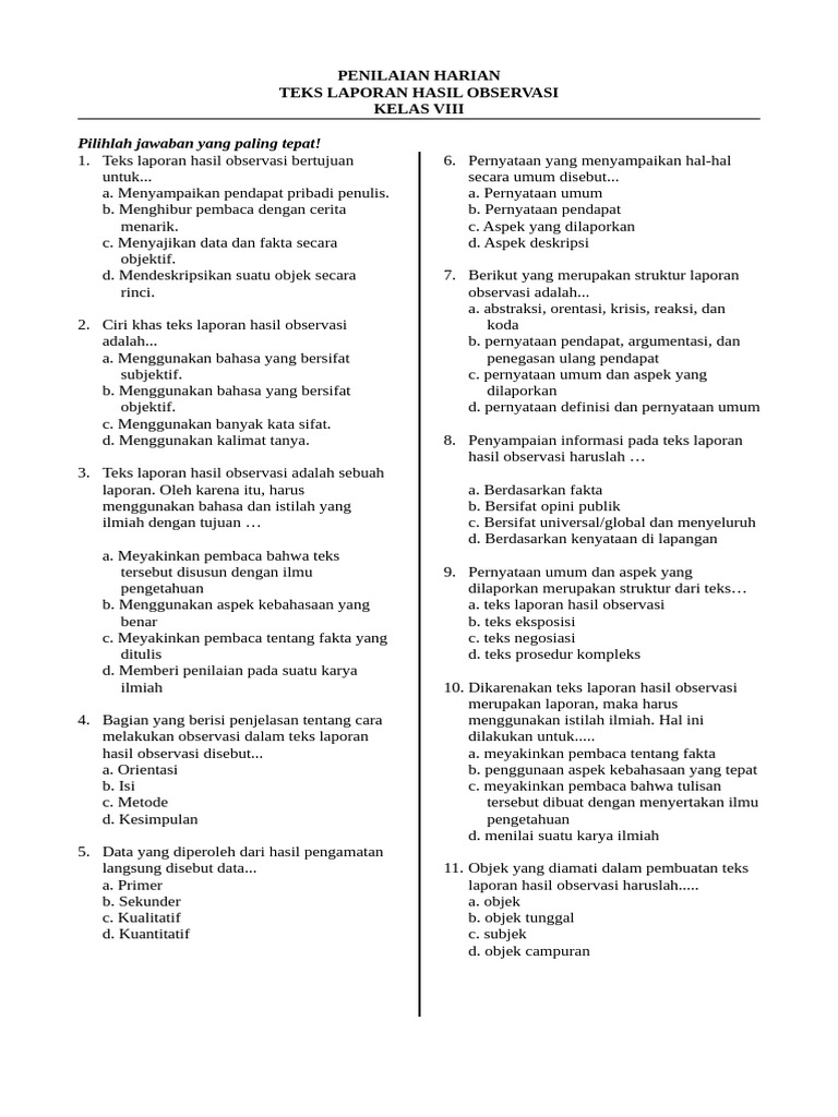 Soal Ulangan Harian Bab 1 Teks Lho 2024 | PDF
